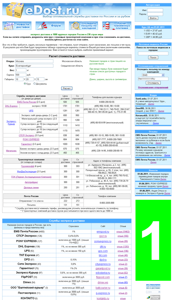 Размещение рекламы на сайте eDost.ru